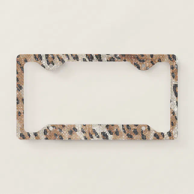 Chic Cream Leopard Animal Print Sparkle License Plate Frame | Zazzle