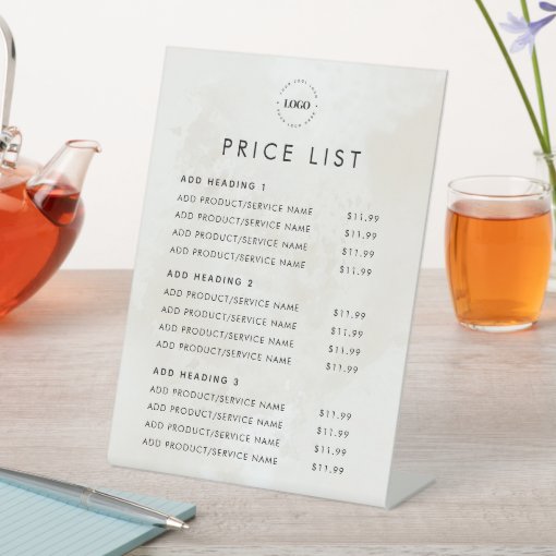 Chic Cream Marble Add Logo Price List Beauty Salon Pedestal Sign | Zazzle