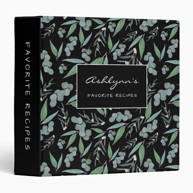 Chic Custom Black Eucalyptus Greenery Pattern 3 Ring Binder | Zazzle
