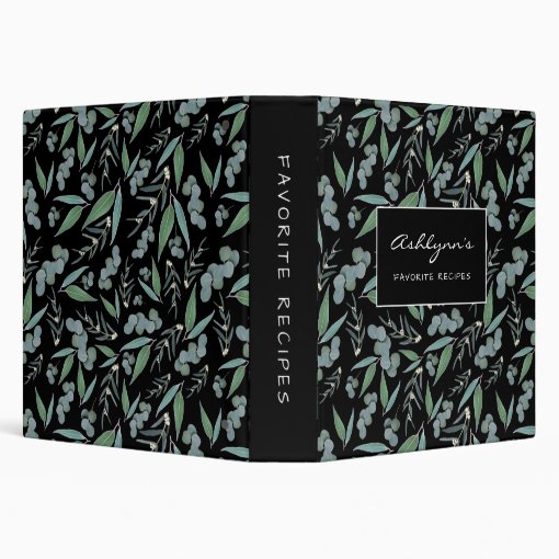 Chic Custom Black Eucalyptus Greenery Pattern 3 Ring Binder | Zazzle