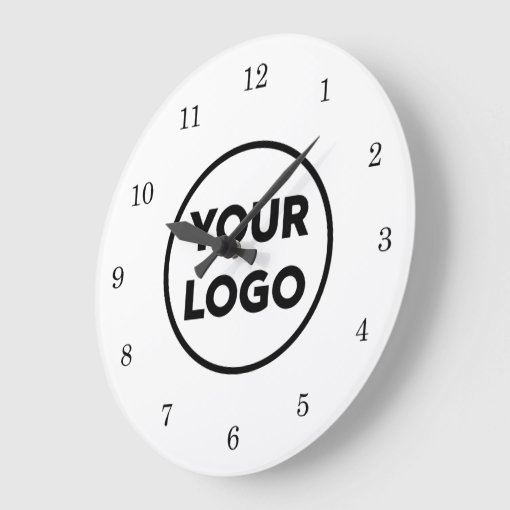 Chic Custom Business Logo on White Background Large Clock | Zazzle
