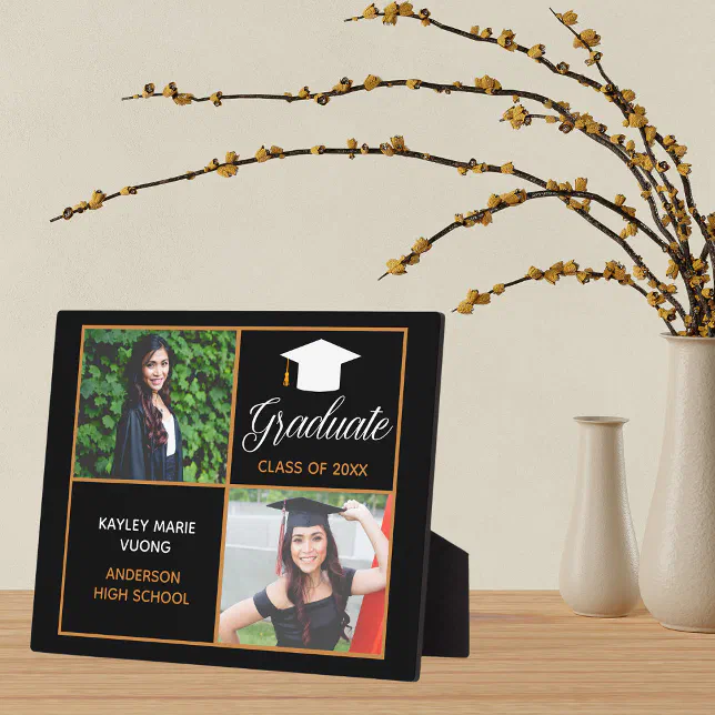 Chic Custom Graduate Photo Black Gold Graduation Plaque | Zazzle