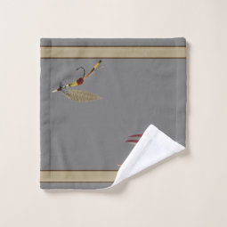 Chic Custom Gray Tan Fly Fishing Flies Coastal Bath Towel Set | Zazzle