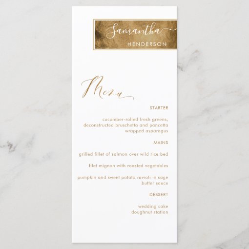 Chic Custom with Guest Name White and Gold Menu | Zazzle