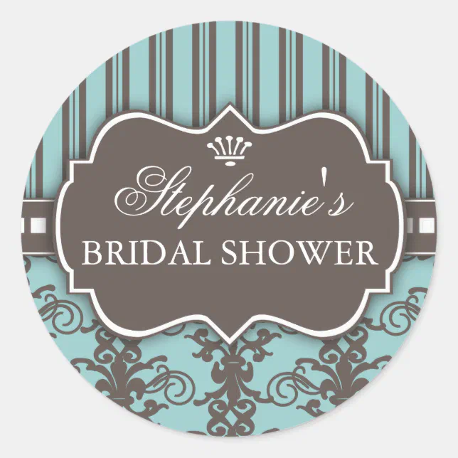 Chic Damask & Stripe Bridal Shower Favor Sticker | Zazzle
