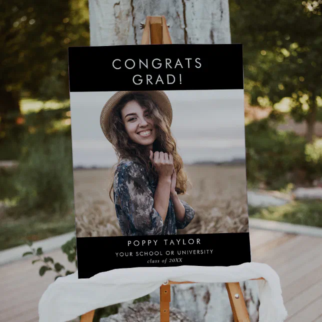 Chic Dark Black Congrats Grad Photo Graduation Foam Board | Zazzle