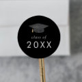 Chic Dark Black Grad Cap Class of 2025 Graduation Classic Round Sticker ...