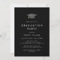 Chic Dark Black Grad Cap Photo Graduation Party Invitation | Zazzle