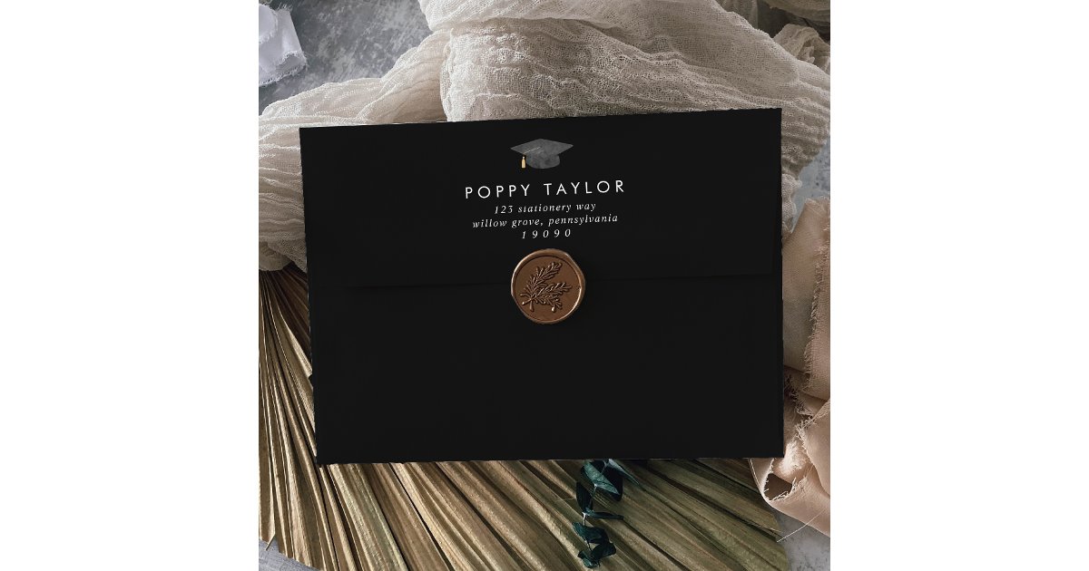 Chic Dark Black Graduation Announcement Envelope | Zazzle