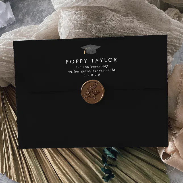 Chic Dark Black Graduation Announcement Envelope | Zazzle