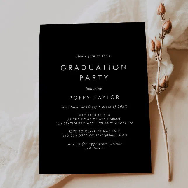 Chic Dark Black Graduation Party Invitation | Zazzle