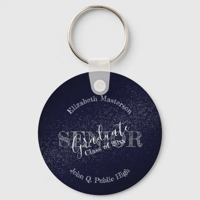 Chic Dark Blue Graduation Graduate Senior Class Keychain | Zazzle