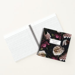 Chic Dark Floral on Black | Personalized Notebook | Zazzle