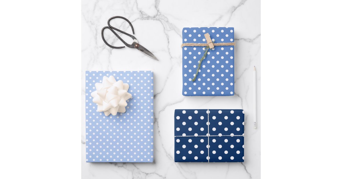 Chic Dark Light Blue White Polka Dots Pattern Wrapping Paper Sheets ...