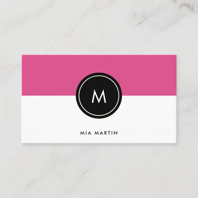 Chic Dark Pink and Black | Monogram Business Card | Zazzle