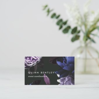 Chic Dark Violet Floral Business Card | Zazzle