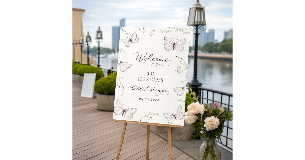 Chic Delicate Butterfly Bridal Shower Welcome Sign | Zazzle