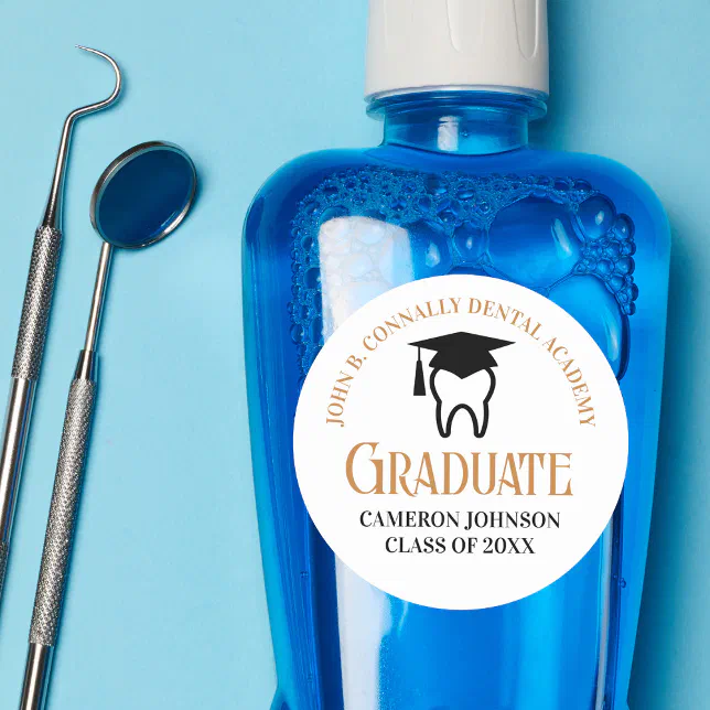Chic Dental School Custom Dentist Graduation Party Classic Round ...