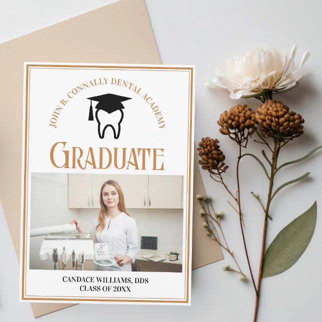 Chic Dental School Photo Custom Graduation Announcement | Zazzle