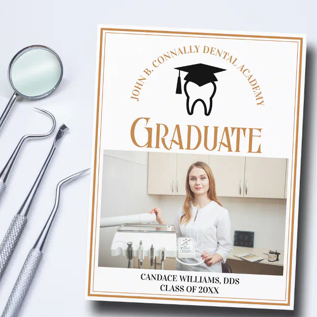 Chic Dental School Photo Custom Graduation Announcement Postcard | Zazzle