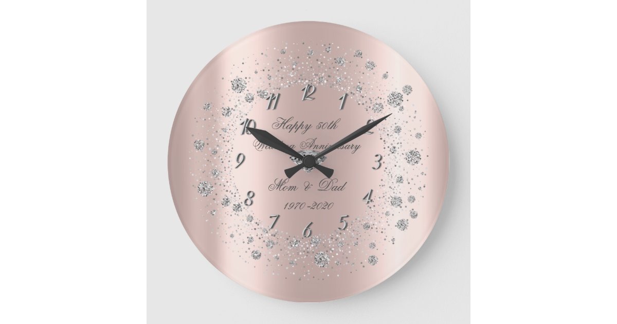 Chic Diamonds Confetti Rose Gold Anniversary Large Clock | Zazzle