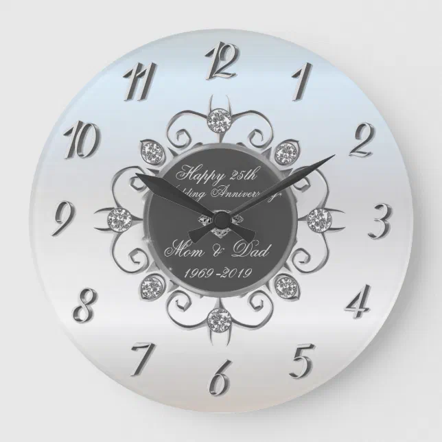 Chic Diamonds Silver 50 Wedding Anniversary Large Clock | Zazzle