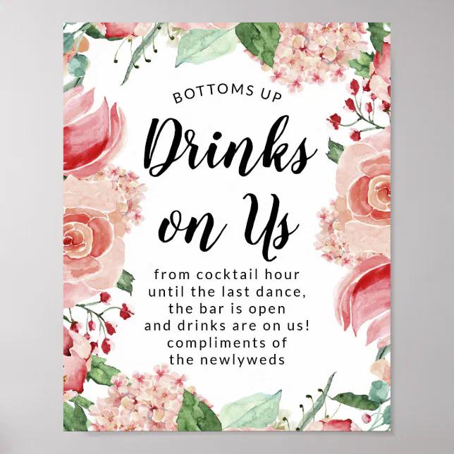 Chic Drinks on Us Open Bar Wedding Reception Sign | Zazzle