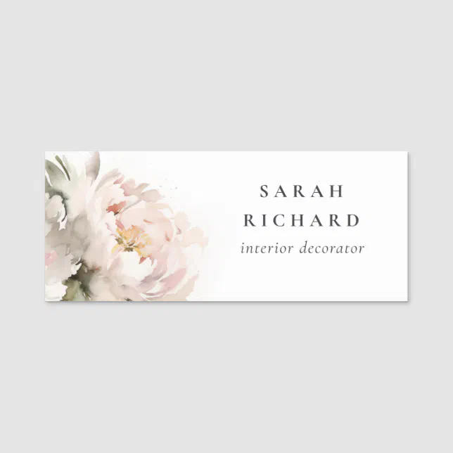 Chic Dusky Blush Peony Watercolor Floral Bunch Name Tag | Zazzle