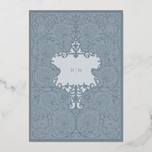 Chic Dusty Blue and Silver Foil Wedding Foil Invitation | Zazzle