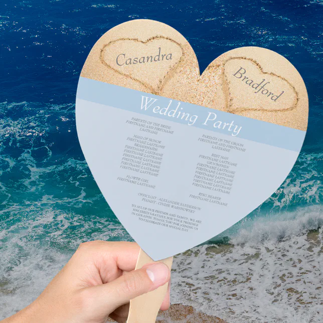Chic Dusty Blue Beach Wedding ceremony program Hand Fan | Zazzle