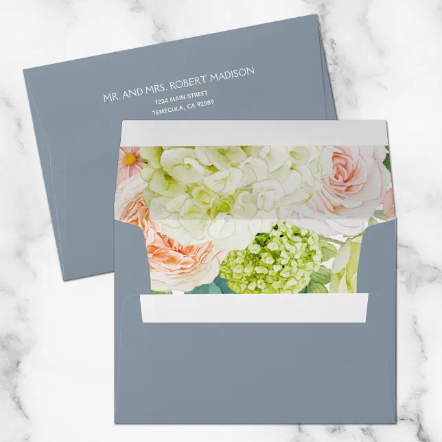 Chic Dusty Blue Floral Lined Envelope | Zazzle