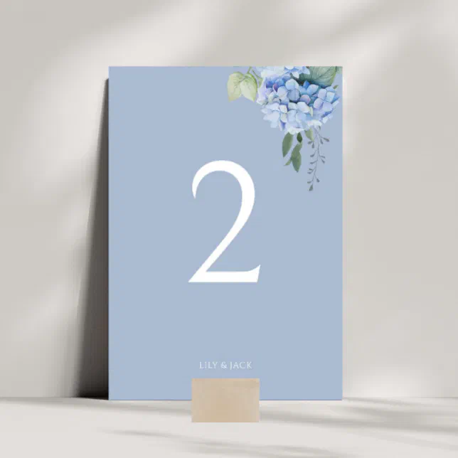 Chic Dusty Blue Hydrangea Wedding Table Number | Zazzle
