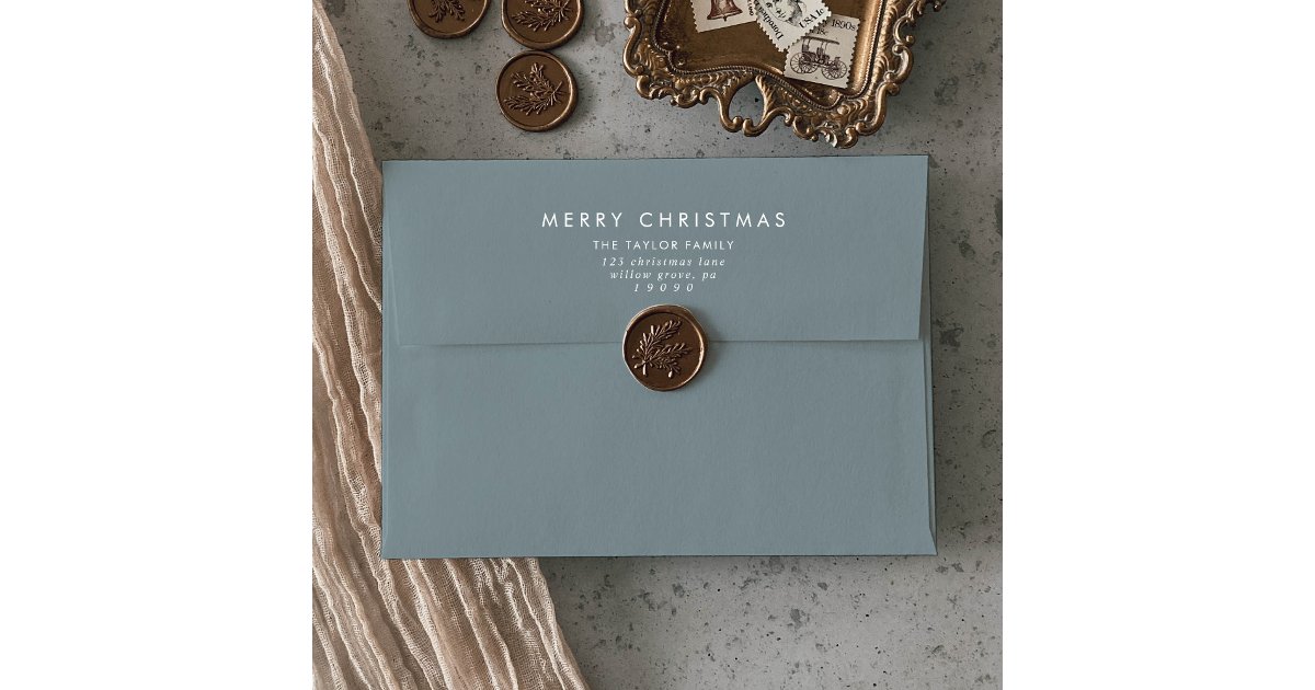 Chic | Dusty Blue Merry Christmas Card Envelope | Zazzle