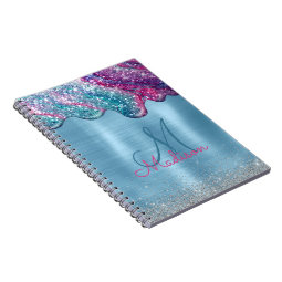 Chic dusty blue purple drips dripping monogram notebook | Zazzle
