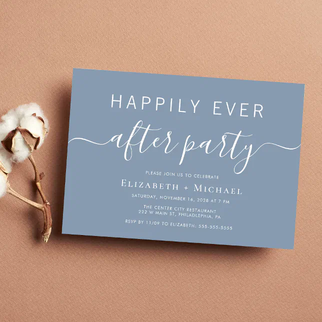 Chic Dusty Blue Wedding After Party Invitation | Zazzle