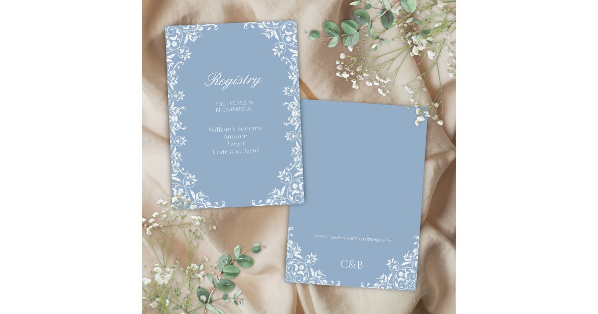 Chic Dusty Blue Wedding Registry Enclosure Card | Zazzle
