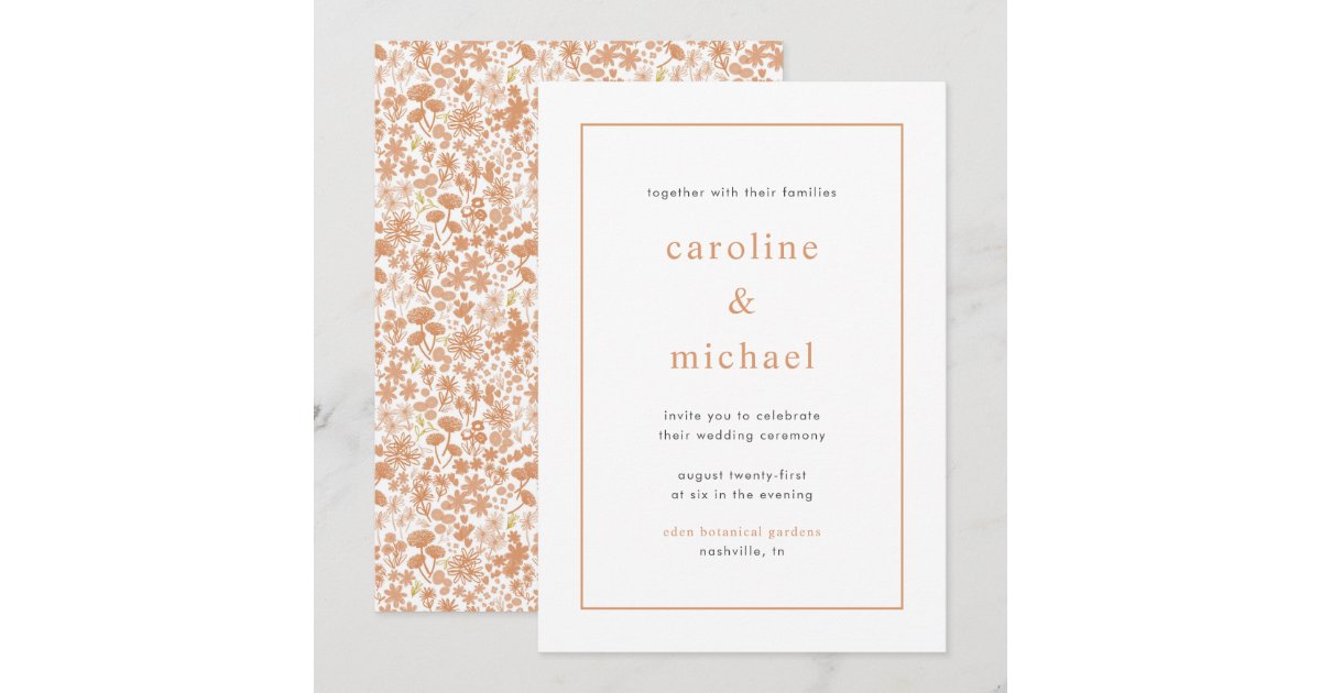 Chic Dusty Pink Ditzy Floral Wedding Invitation | Zazzle