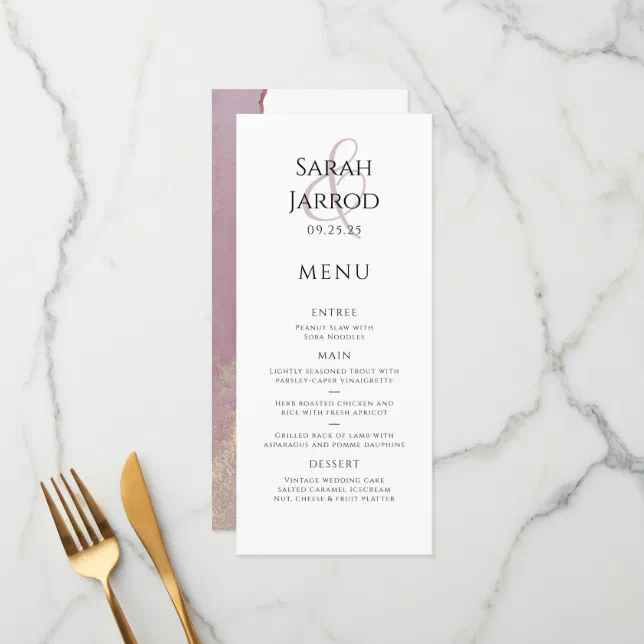 Chic Dusty Pink Wedding Menu | Zazzle