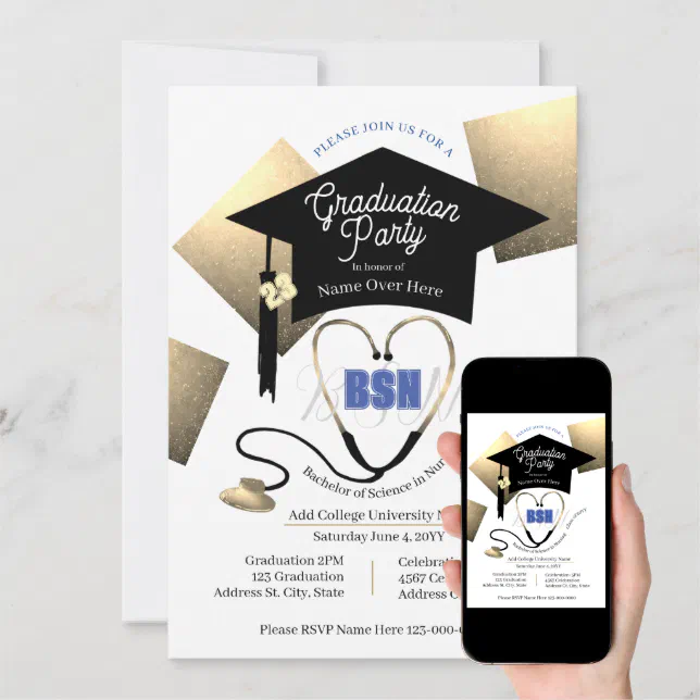 Chic Editable Nurse Graduation Party Invitation | Zazzle