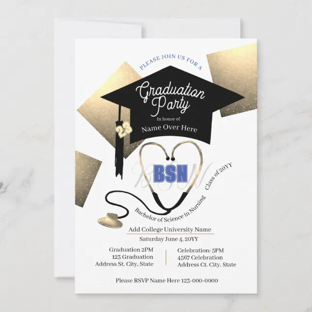 Chic Editable Nurse Graduation Party Invitation | Zazzle