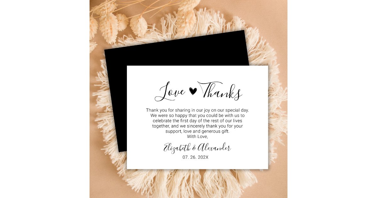 Chic Elegance Heart Script Wedding Thank You Note Card | Zazzle