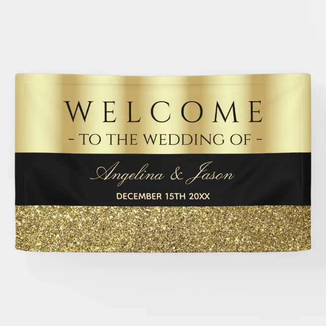 Chic Elegant Black and Gold Wedding Welcome Banner | Zazzle