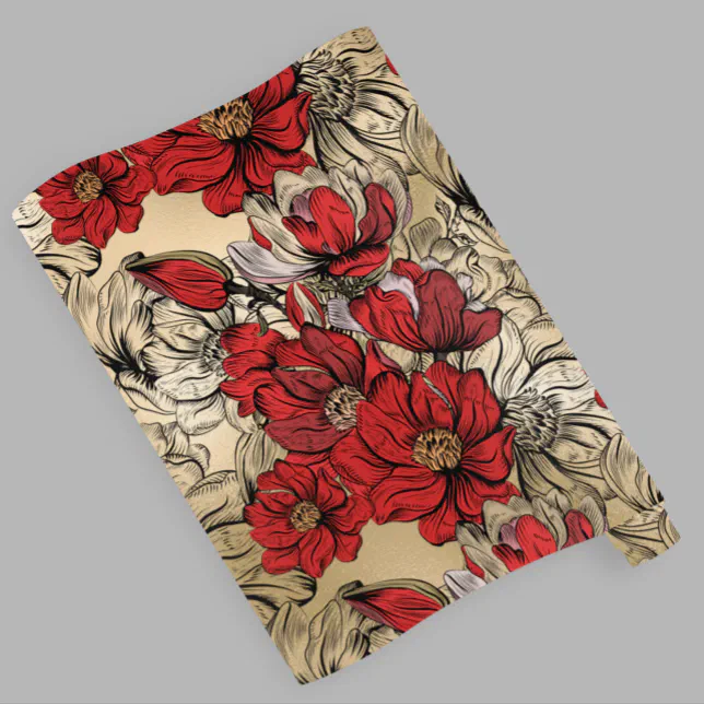 Chic Elegant Black Red Roses on Gold Wrapping Paper | Zazzle