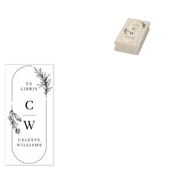 Chic Elegant Botanical Ex Libris Initials Name Rubber Stamp | Zazzle