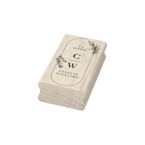 Chic Elegant Botanical Ex Libris Initials Name Rubber Stamp | Zazzle