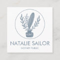 Chic Elegant Botanical Quill Logo Notary Public Square Business Card ...