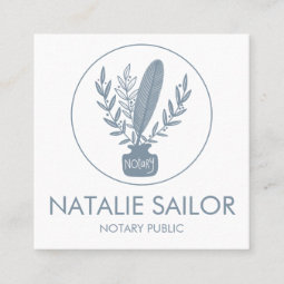 Chic Elegant Botanical Quill Logo Notary Public Square Business Card ...