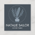 Chic Elegant Botanical Quill Logo Notary Public Square Business Card ...