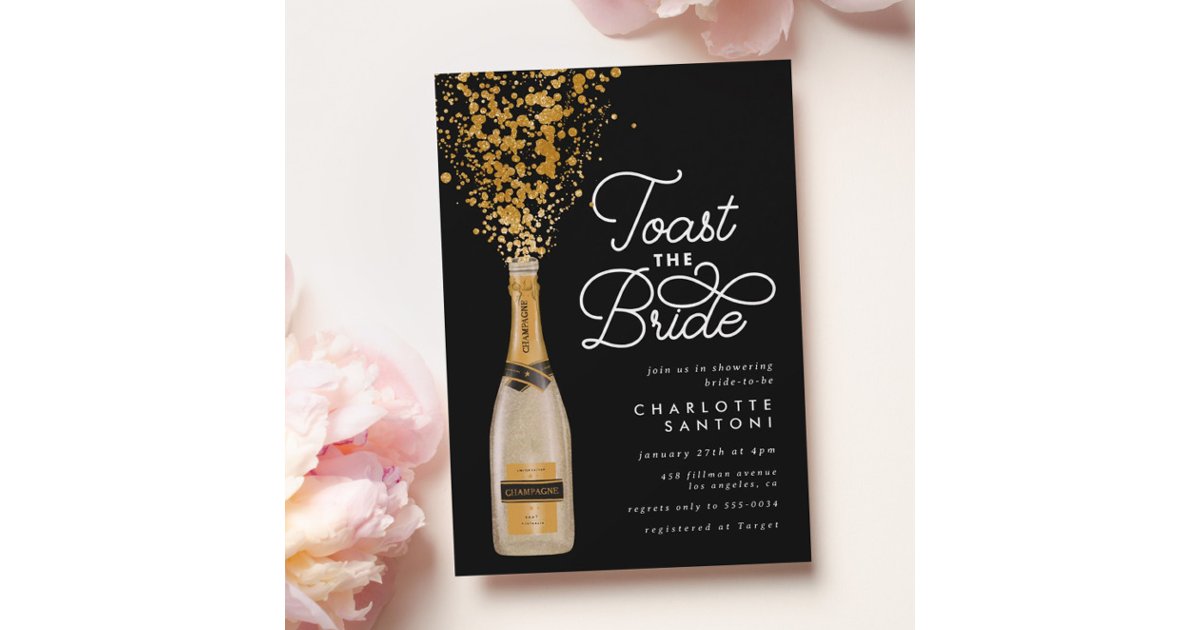Chic Elegant Champagne Toast Gold Bridal Shower Invitation | Zazzle
