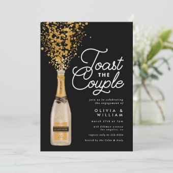 Chic Elegant Champagne Toast Gold Engagement Party Invitation | Zazzle